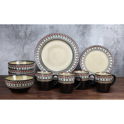 Lorren Home Trends 16 Piece Stoneware Dinnerware Set - Service for 4 & Reviews | Wayfair